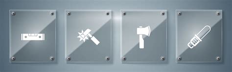 전기톱 나무 도끼 망치 및 건설 거품 수준을 설정합니다 정사각형 유리 패널 벡터 갈고리 발톱에 대한 스톡 벡터 아트 및 기타 이미지 갈고리 발톱 강철 개선 Istock