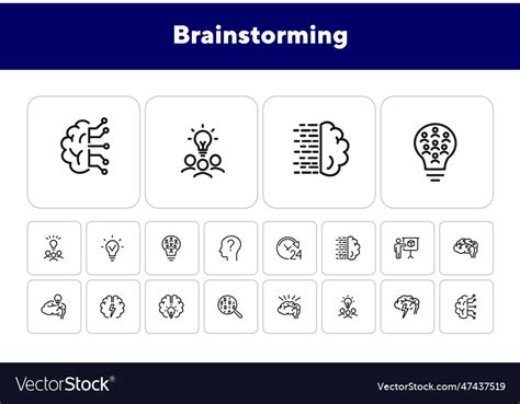 Brainstorming Line Icon Set Royalty Free Vector Image