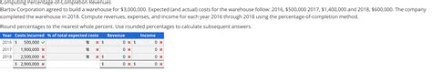 Solved Computing Percentage Of Completion Revenues Bartov