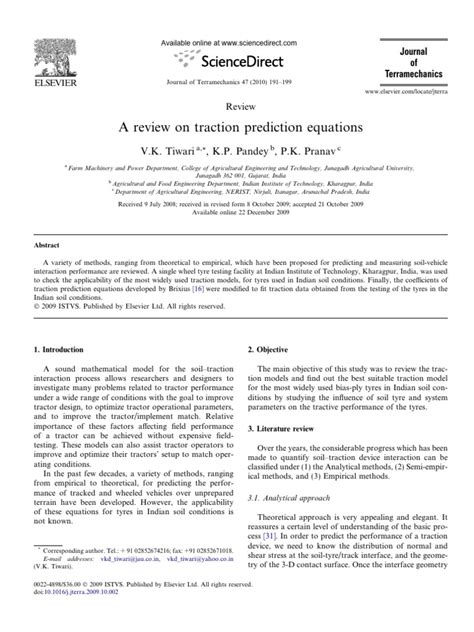6 A Review On Traction Prediction Equations Tiwari Et Al Pdf