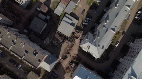 Installation Of Water Supply System Among High Rises Stock Footage