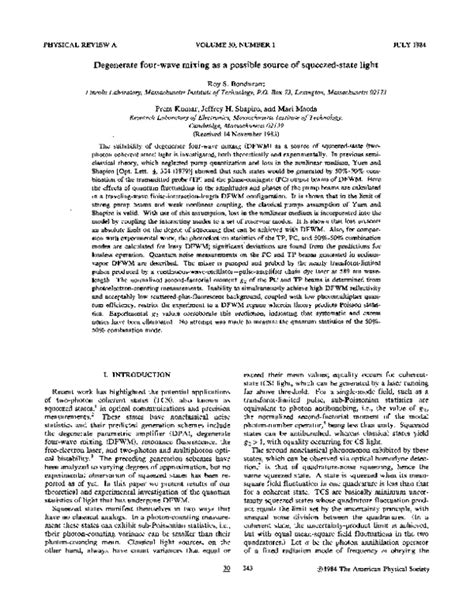 Pdf Degenerate Four Wave Mixing As A Possible Source Of Squeezed