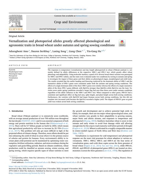 Pdf Photoperiod And Vernalization Alleles Greatly Affected Phenological And Agronomic Traits