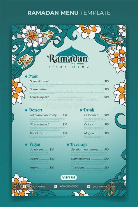 Ramadan Iftar Menu Template With Green Floral Design Stock Vector