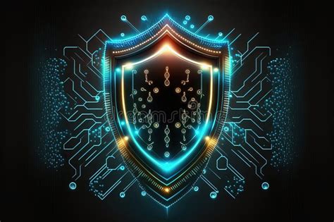 Neon Data With Security Shield Concept Of Protection Cyper Safety Ai Stock Image Image Of