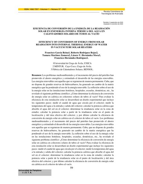 PDF EFICIENCIA DE CONVERSIÓN DE LA ENERGÍA DE LA READIACIÓN SOLAR EN ENENERGÍA INTERNA TÉRMICA
