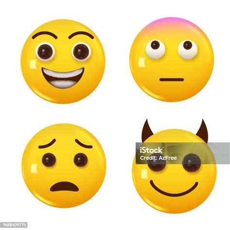 Set Of 3d Icon Yellow Color Smile Emoji Vector向量圖形及更多一組物體圖片 一組物體 人