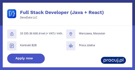 Oferta Pracy Full Stack Developer Java React Devsdata Llc Warszawa