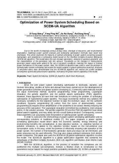 Optimization Of Power System Scheduling Based On Shuffled Complex Evolution Metropolis Algorithm