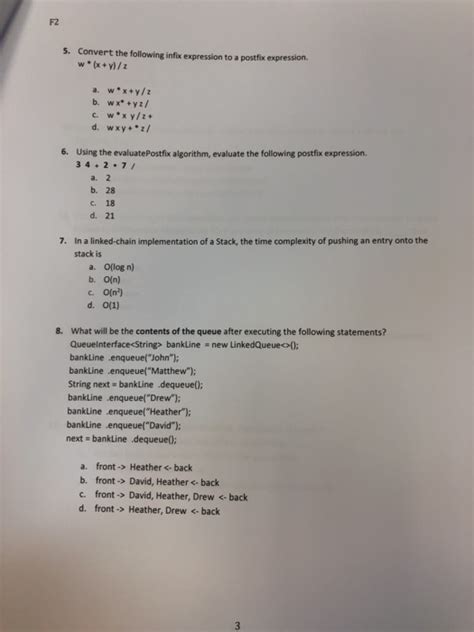 Solved F2 5 Convert The Following Infix Expression To A