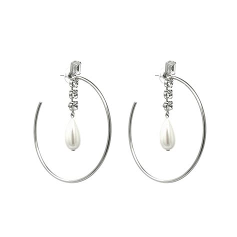 Joomi Lim Large Hoop Earrings W Crystals And Tear Drop Pearls Garmentory