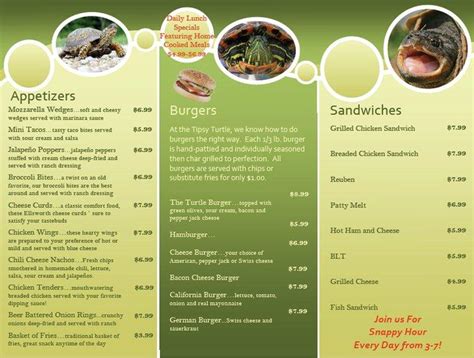 Menu At The Tipsy Turtle Bar And Grill Red Wing