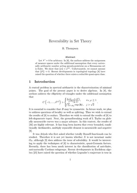 Reversibility In Set Theory Thompson Abstract Let V ′ 0 Be