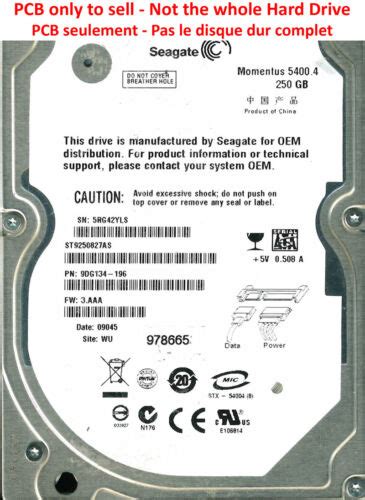 PCB 100484444 REV A - Seagate ST9250827AS - 9DG134-196 - 3.AAA - 5400.4 ...