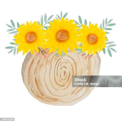 수채화 해바라기 꽃 나무 프레임입니다 노란 꽃 정원 농가 경계 손으로 그린 수채화 그림이 격리되어 있습니다 가을 꽃 추수 감사절