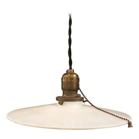 Large Industrial Milk Glass Disc Pendant Light For Sale At 1stdibs