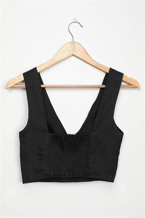 Trendy Black Top Satin Crop Top Sexy Satin Tank Top