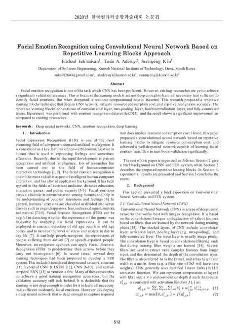 PDF Facial Emotion Recognition Using Convolutional Neural Network Based On Repetitive Learning