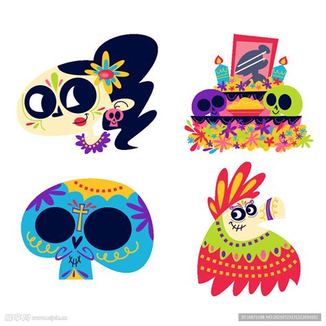 多彩墨西哥亡灵节卡通元素设计图 Psd分层素材 Psd分层素材 设计图库 昵图网