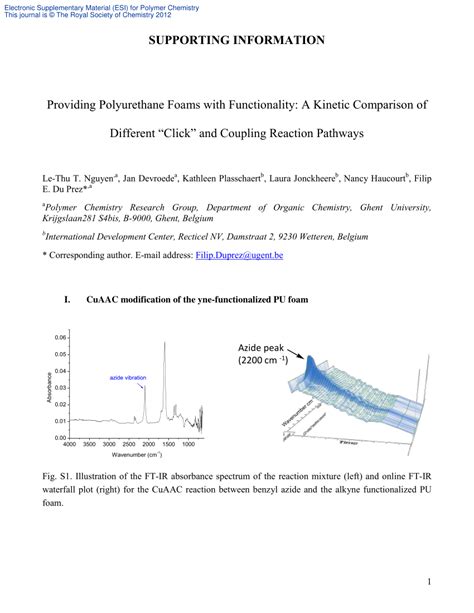 Pdf Providing Polyurethane Foams With Functionality A Kinetic Comparison Of Different Click