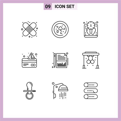 9 User Interface Outline Pack Of Modern Signs And Symbols Of Report Balance Mass Payment Card