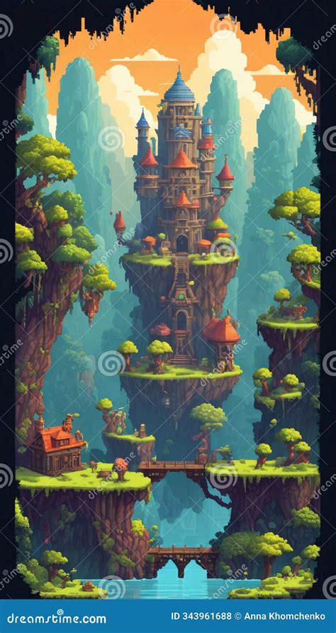 Pixel Art Game Background With Big Moon At Night Royalty Free Stock