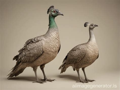 Realistic Peahen And Peacock Graceful Avian Pair Against Neutral