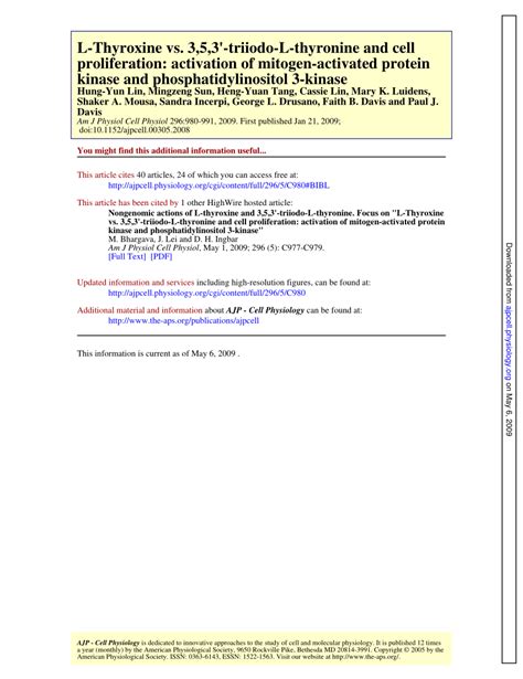 Pdf L Thyroxine Vs 353 Triiodo L Thyronine And Cell Proliferation