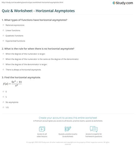 Quiz And Worksheet Horizontal Asymptotes