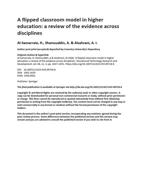 304335116a Flipped Classroom Model In Higher Education A Review Of The Evidence Across