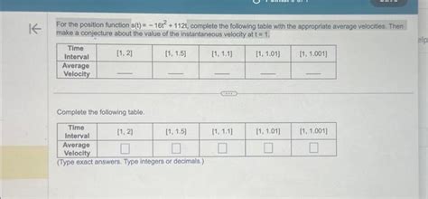 Solved For The Position Function S T −16t2 112t Complete