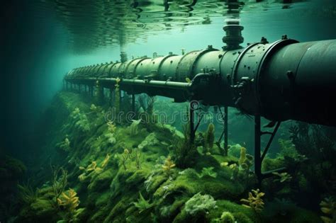 Undersea Pipeline Amidst Aquatic Flora Stock Image Image Of Generated