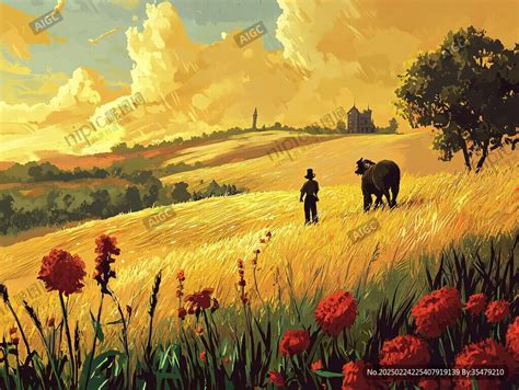 Ai创作图放牛娃插画 放牛的少年 牧童插画 牧童与牛 田园生活插画 放牛的场景 乡村场景插画 放牛的小孩 插画农村 牧童骑牛插画 高清农耕插画 牛年插画放牛散养牛 牛耕地农民插画 牧童放牛