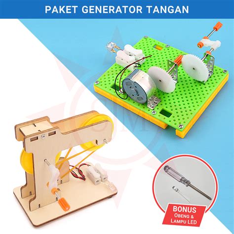 Jual Paket Generator Pembangkit Listrik Tangan Engkol Tuas Rangkaian Praktek Diy
