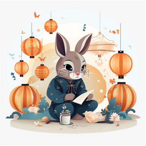 中秋节超萌兔子玉兔吉祥物卡通装饰素材图片免费下载 千库网