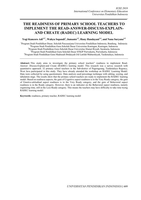 Pdf The Readiness Of Primary School Teachers To Implement The Read