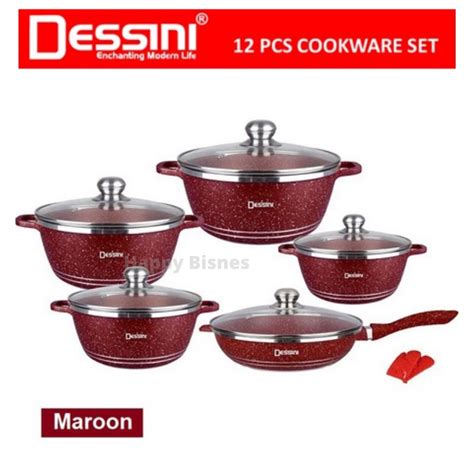 Dessini 12 Pcs Cookware Periuk Original Set Non Stick Casserole Cooking