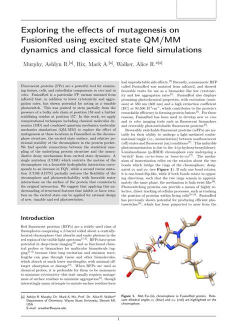 Pdf Exploring The Effects Of Mutagenesis On Fusionred Using Excited State Qmmm Dynamics And