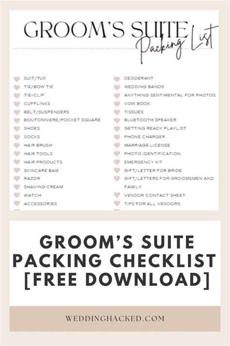Free Wedding Planning Checklist Download Groom S Suite Packing List In Wedding Planning