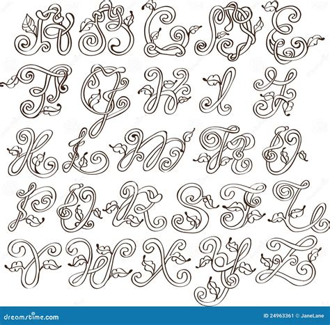 Abstract Abc Natural Alphabet With Leaves Stock Vector Illustration