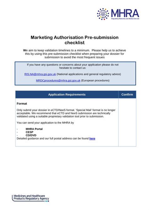 pdf marketing authorisation pre submission checklist · marketing