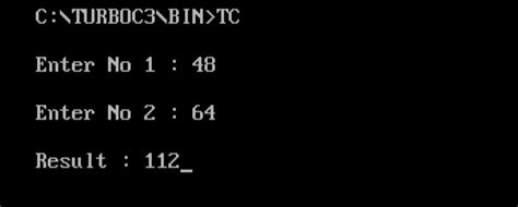 Addition Of 2 No In C On Turbo C Ide