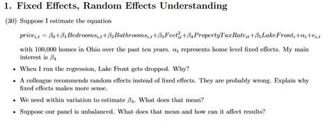 Solved 1 Fixed Effects Random Effects Understanding 30