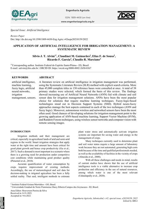 pdf application of artificial intelligence for irrigation management