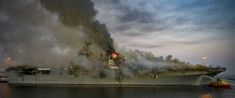 Fire Continues To Burn On Uss Bonhomme Richard