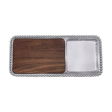 Mariposa Pearled Cheese And Cracker Server With Dark Wood Insert 602