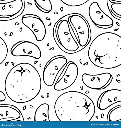 Tangerine Fruit Seamless Pattern Hand Drawn Sketch Isolated On White