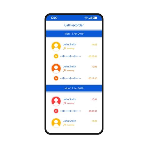 Call Recorder Smartphone Interface Vector Template Mobile App Page
