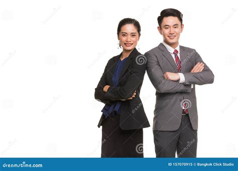 Two Business People Standing And Posing Stock Image Image Of Pants