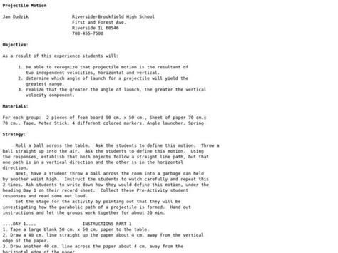 Projectile Motion Lesson Plan For 9th 12th Grade Lesson Planet